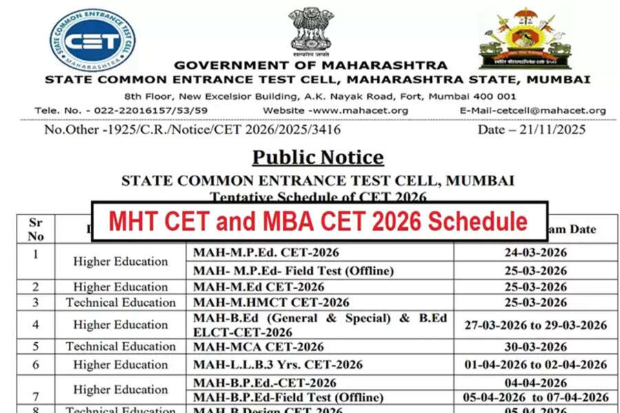 MHT CET 2026: Schedule announced for Maharashtra Common Entrance Test ...