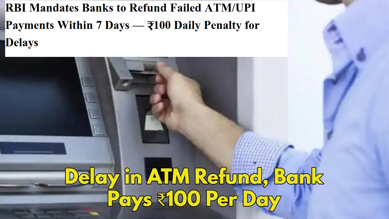 RBI Mandates Banks to Refund Failed ATM/UPI Payments Within 7 Days ...